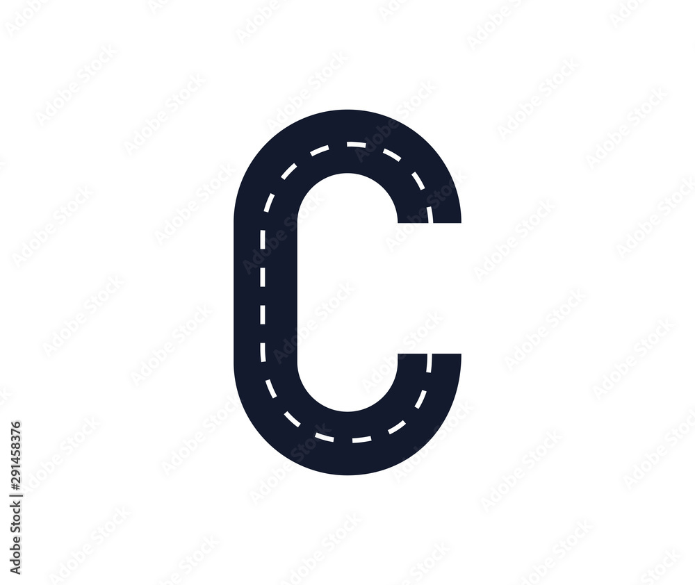 Letter C. Road font. Typography vector design with street lines. Stock ...