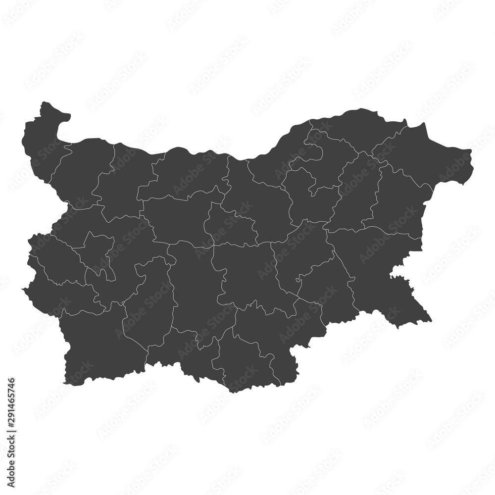 Bulgaria map with selected regions in black color on a white background ...