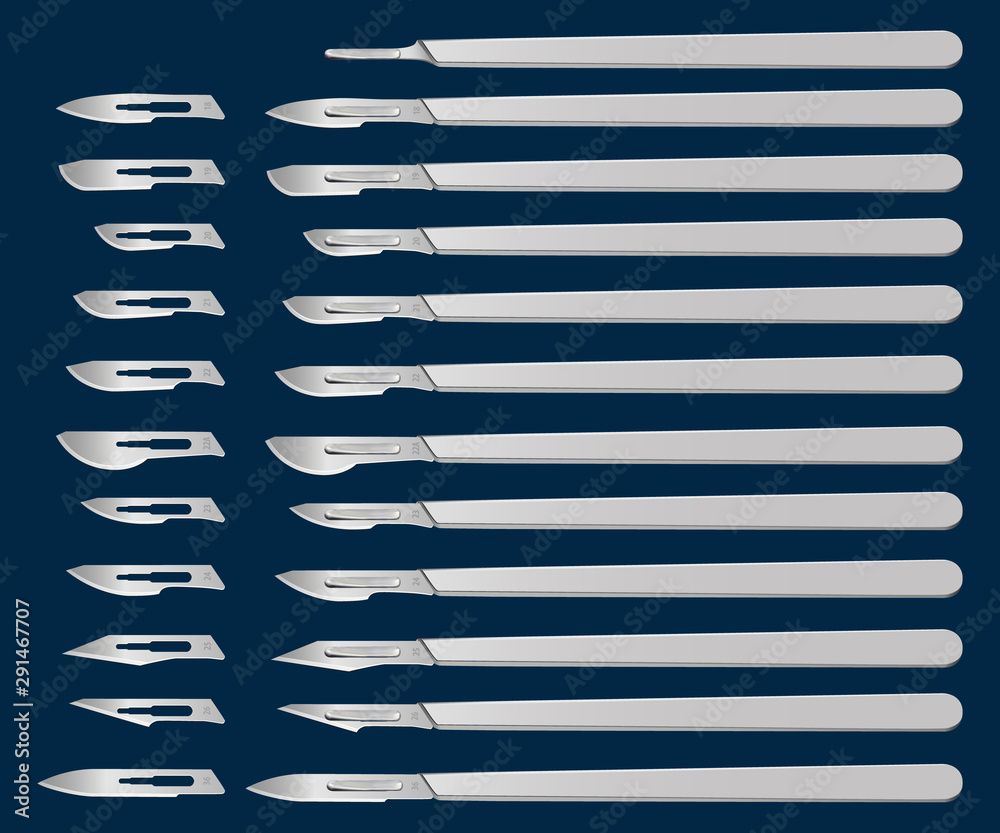 Vetor de set of scalpels with removable blades for the handle number 4 ...