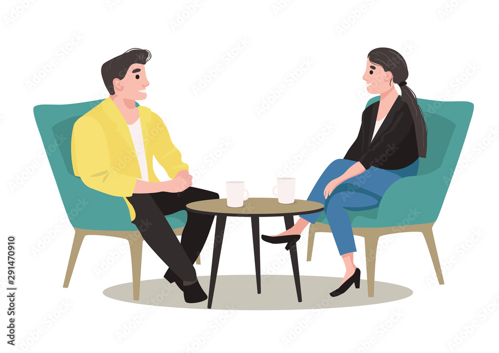 HR interviewer talking with a job applicant. Meeting man and woman ...