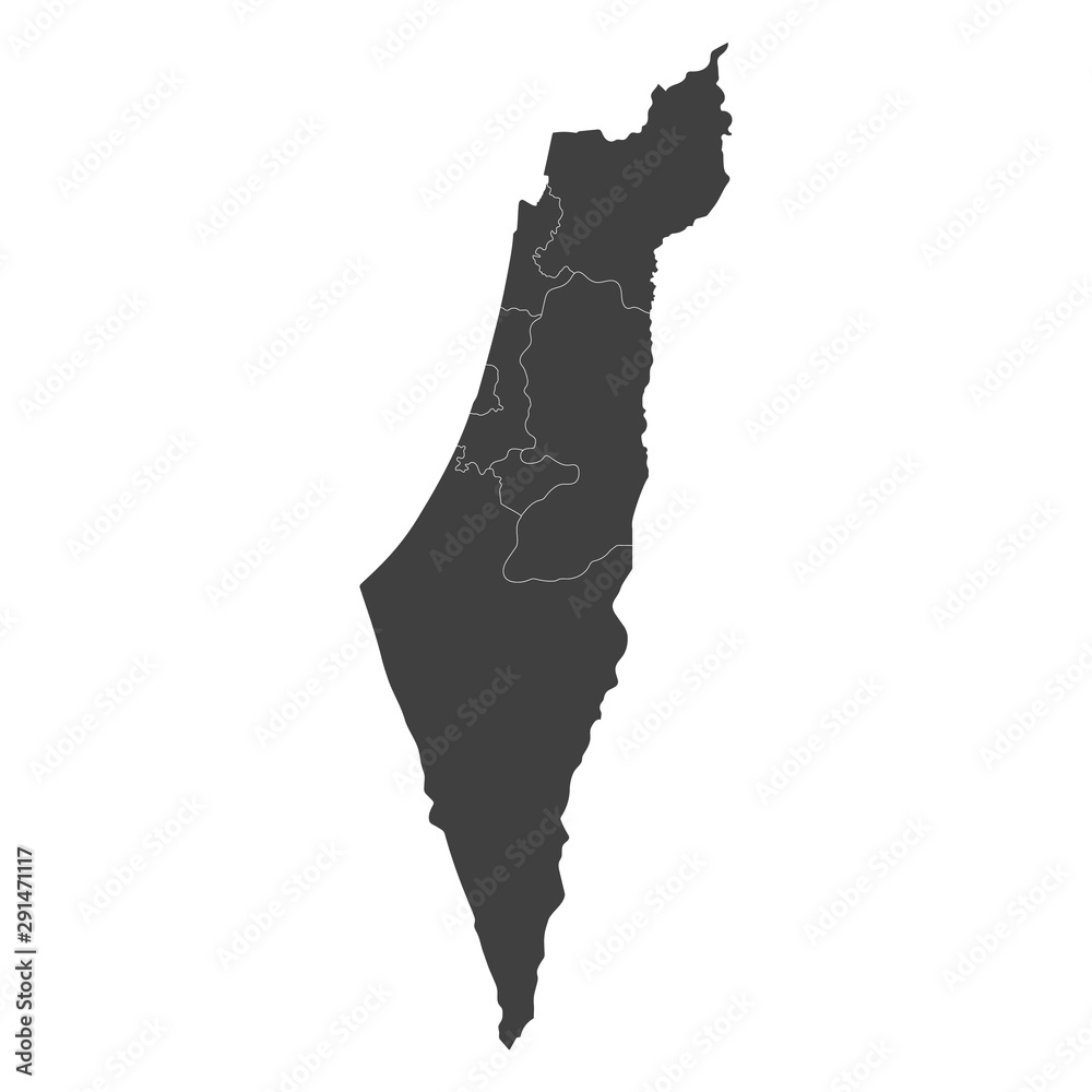 Israel map with selected regions in black color on a white background ...