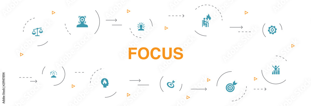 focus Infographic 10 steps circle design. target, motivation, integrity ...