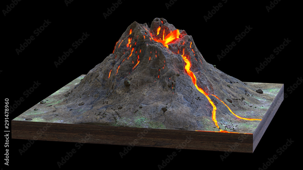 ภาพประกอบสต็อก volcano erupts lava, cross section model isolated on ...