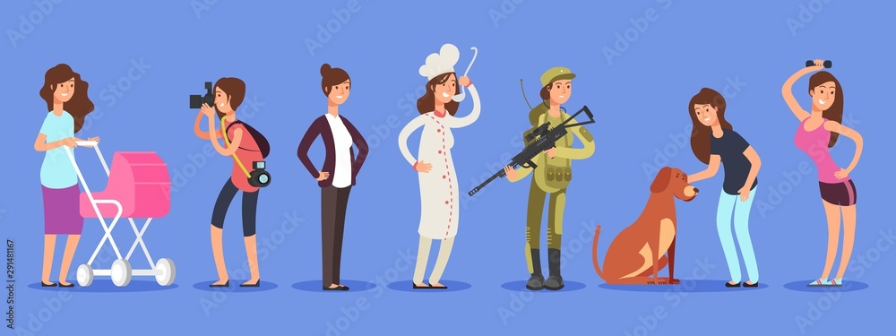 Female free choice vector concept. Woman in different life roles and ...