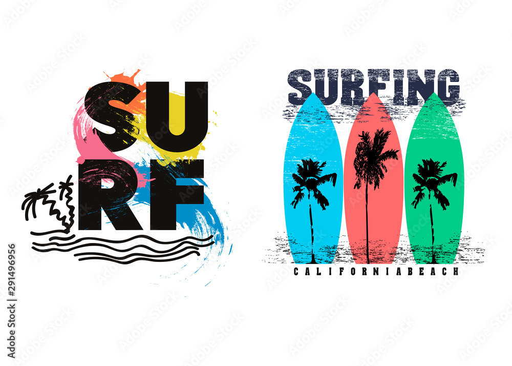 Vintage surf typography set. T-shirt graphics for print and other user ...