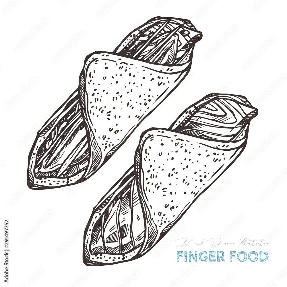 Canapes finger food. Vector sketch hand drawn illustration of appetizer ...