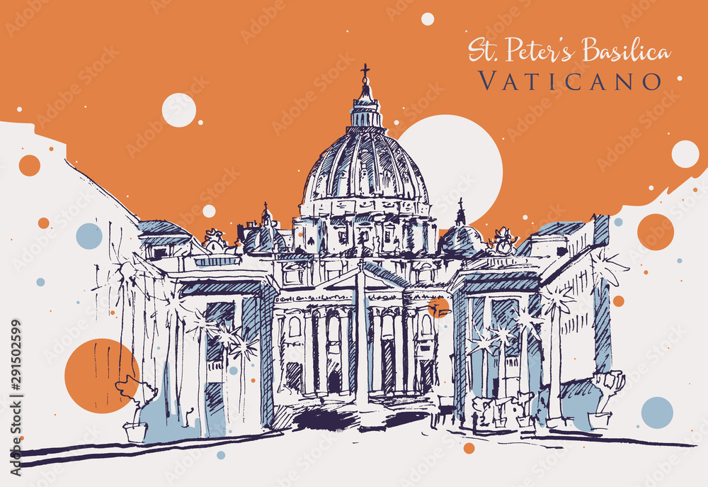 Drawing sketch illustration of Vatican Stock Vector | Adobe Stock