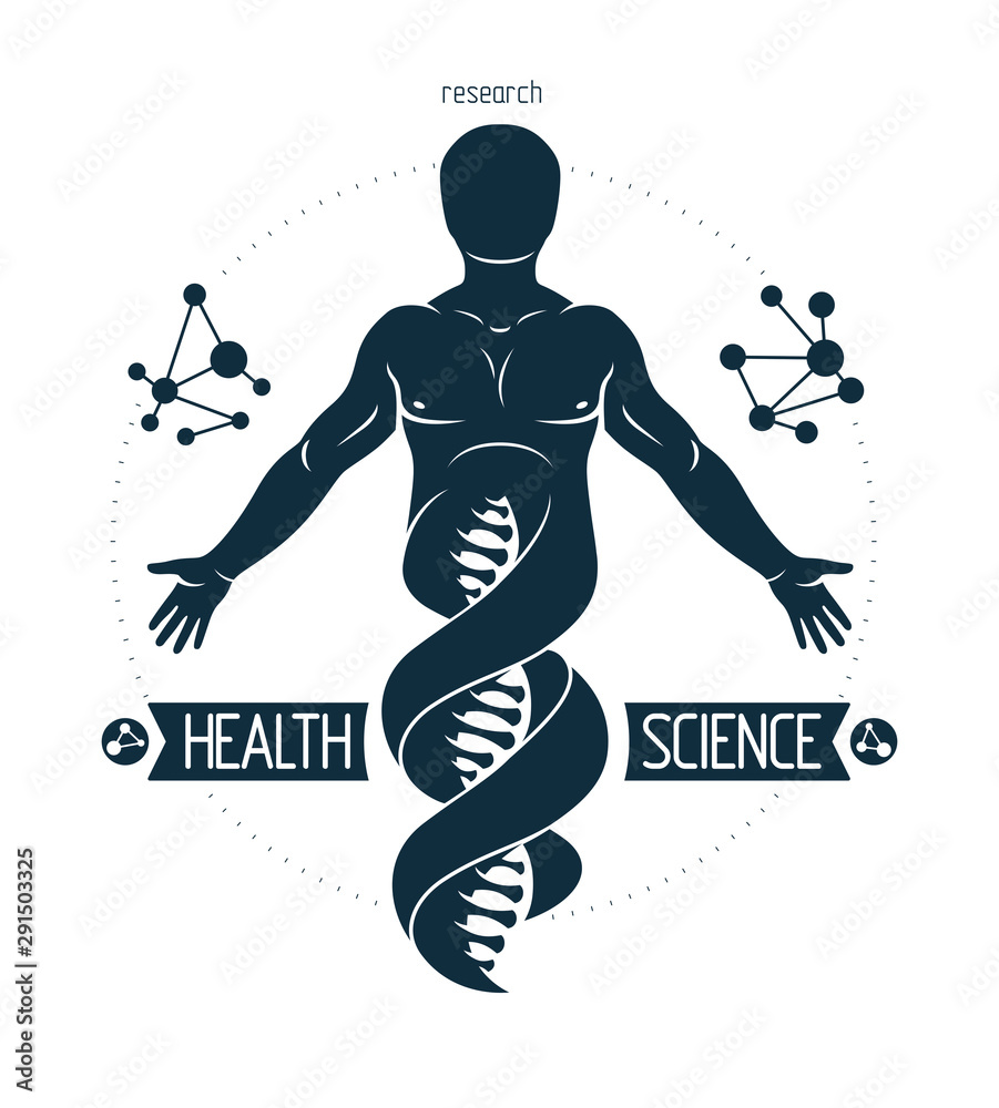 Vector graphic illustration of strong male depicted as DNA symbol ...