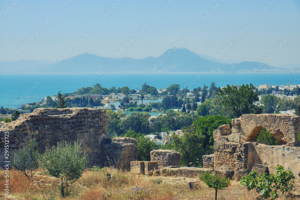 View of the Bay and Punic port of Carthage from the archaeological Park ...
