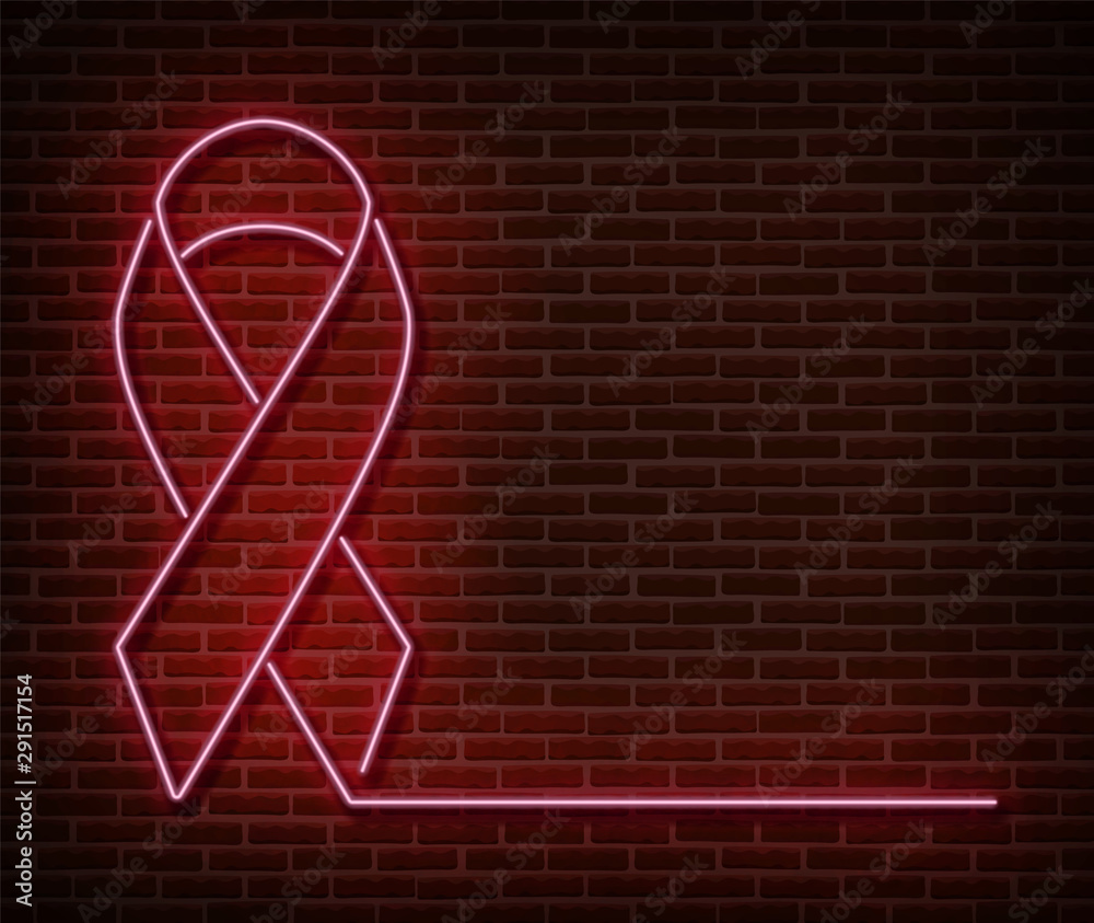 Neon breast cancer awareness signs vector isolated on brick wall. Pink ...
