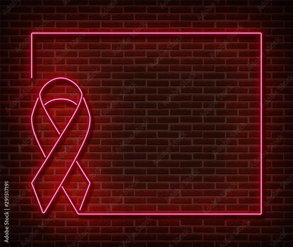 Neon breast cancer awareness signs vector isolated on brick wall. Pink ...