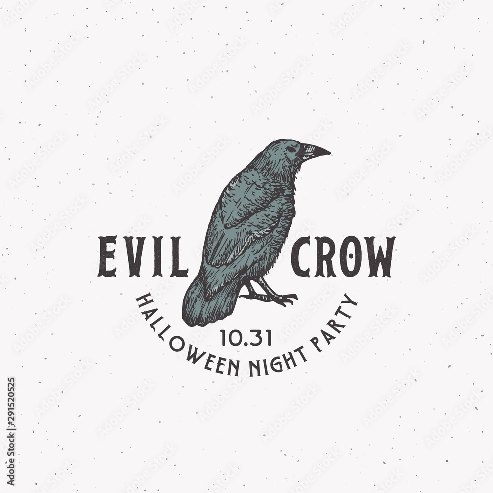 Evil Crow Party Vintage Style Halloween Logo or Label Template. Hand ...