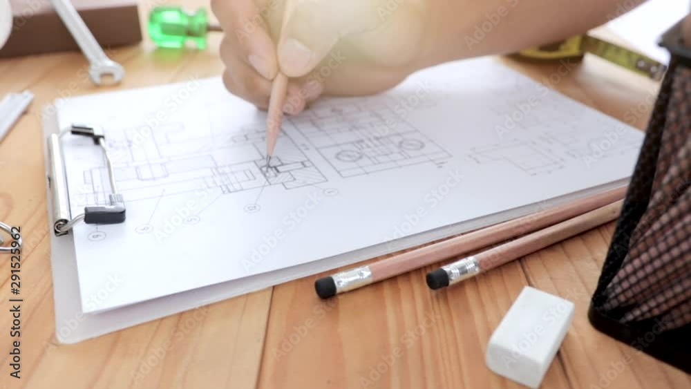 Vidéo Stock Engineers drawing Mechanical on the wood table, Mechanical ...