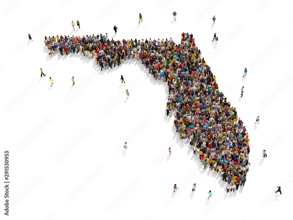 People visiting Florida. Large group of people walking to and forming ...