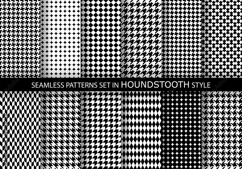 Set of classic fashion houndstooth seamless geometric patterns ...