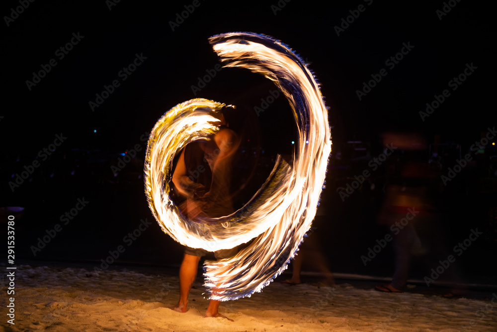 Amazing fire dancers Swing fire dancing show fire show on the beach in ...