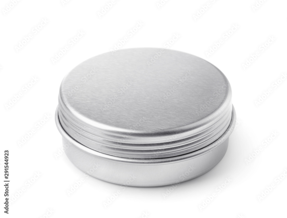 Closed blank metal round container Stock Photo | Adobe Stock