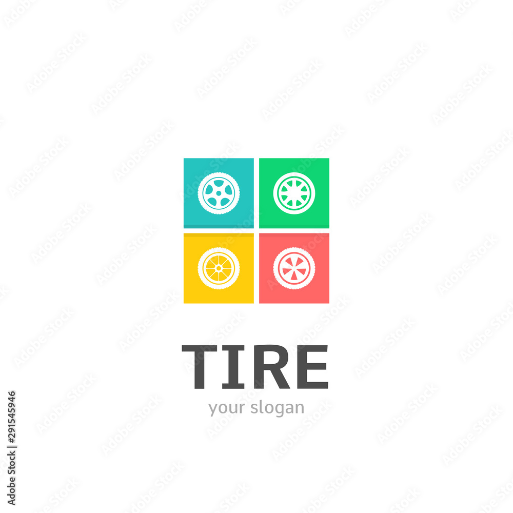 tire icons flat style logo Design with wheel, round, tire, car icons ...