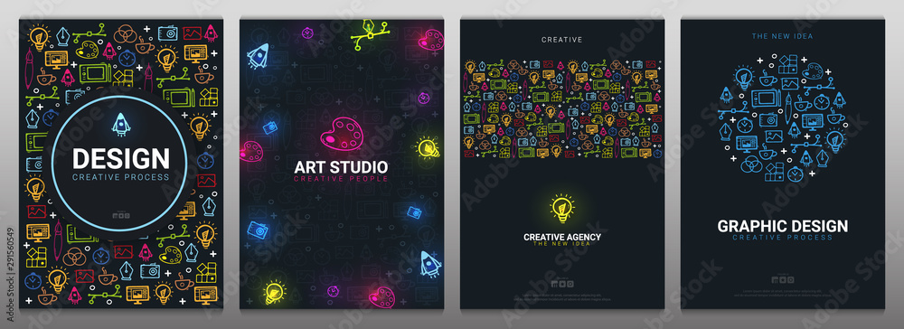 Art Studio, Graphic Design, Creative Agency and Vector Graphic. Set of ...
