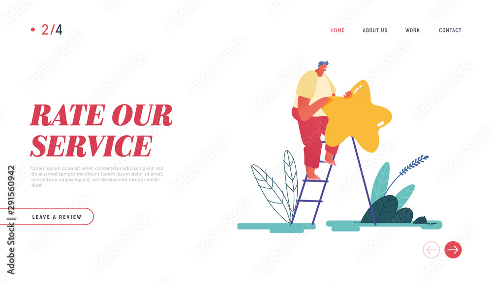 Landing Page, web design, banner with Man leaving review. Customer ...
