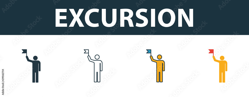 Excursion icon set. Four simple symbols in diferent styles from travel ...