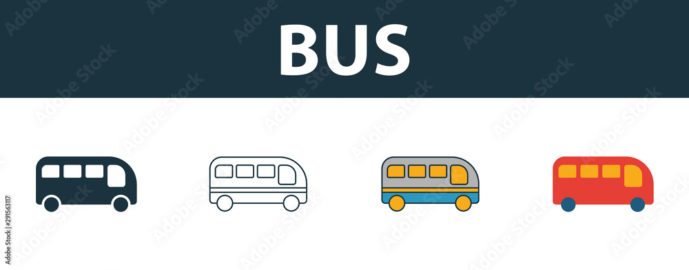 Bus icon set. Four simple symbols in diferent styles from transport ...