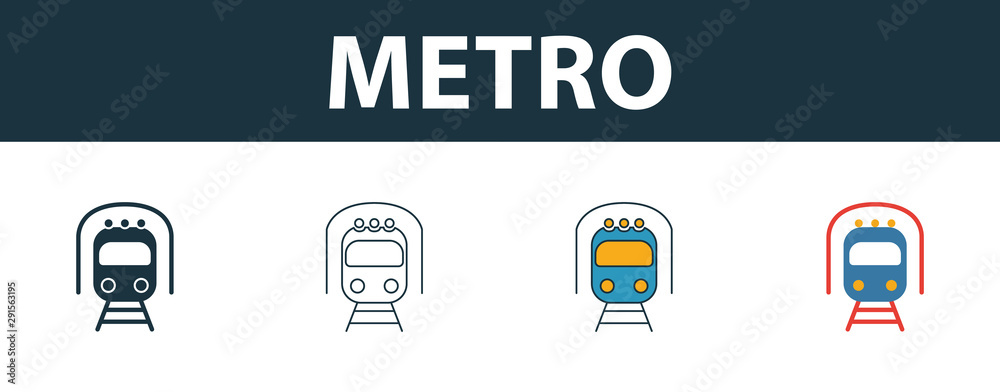 Metro icon set. Four simple symbols in diferent styles from transport ...
