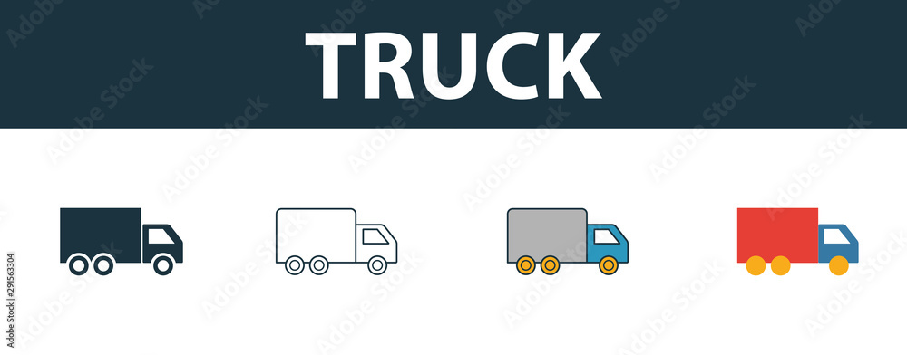 Truck icon set. Four simple symbols in diferent styles from transport ...