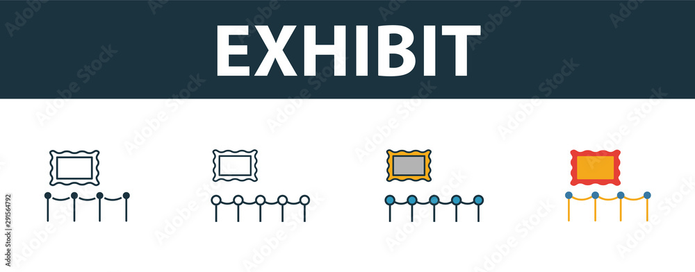 Exhibit icon set. Four simple symbols in diferent styles from tourism ...