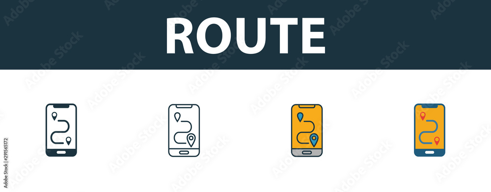 Route icon set. Four simple symbols in diferent styles from tourism ...