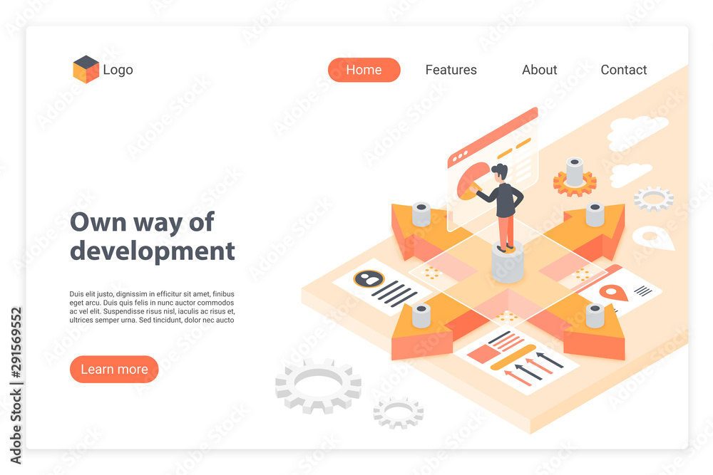 Development way isometric vector landing page template. Career guide ...