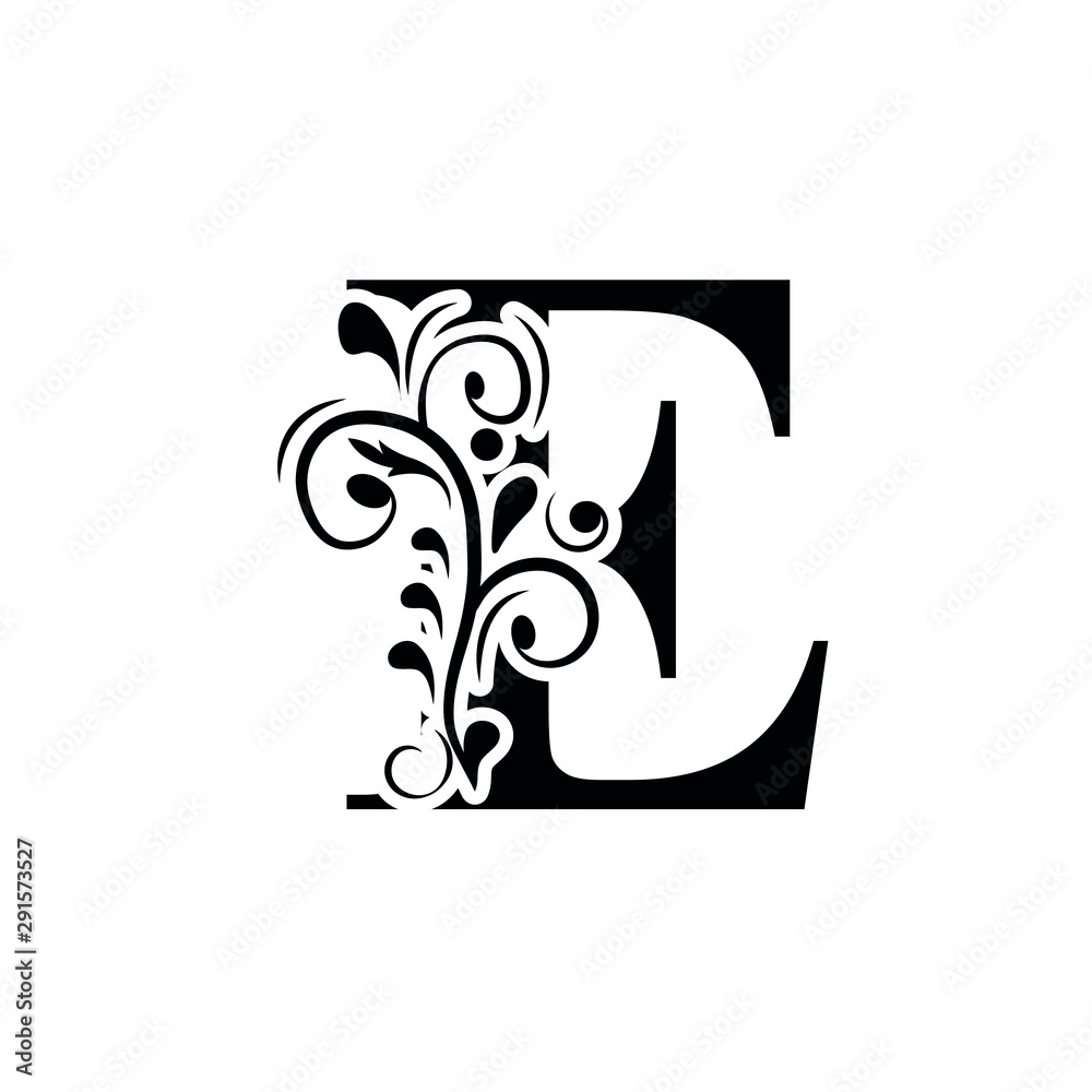 letter E. Black flower alphabet. Beautiful capital letters. Stock ...