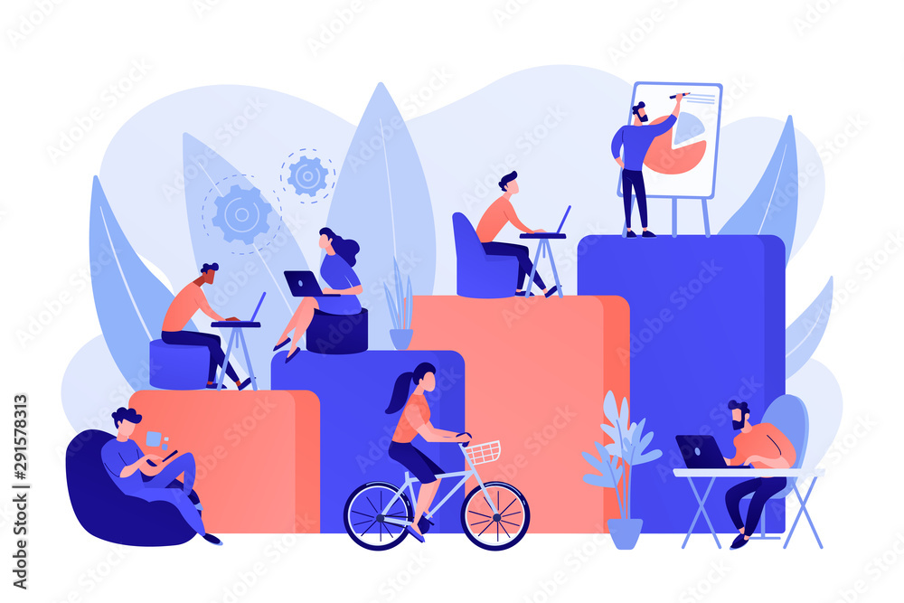 Office interior. People working in creative workspace on open space ...