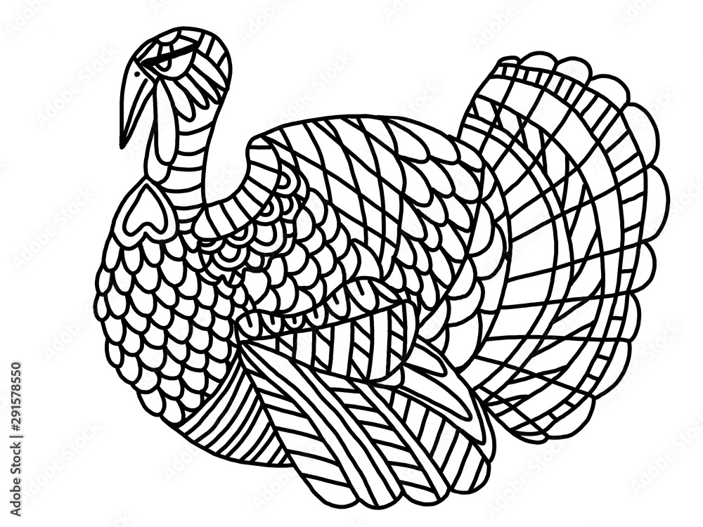 Black outline bird on white background. Turkey bird coloring book page ...