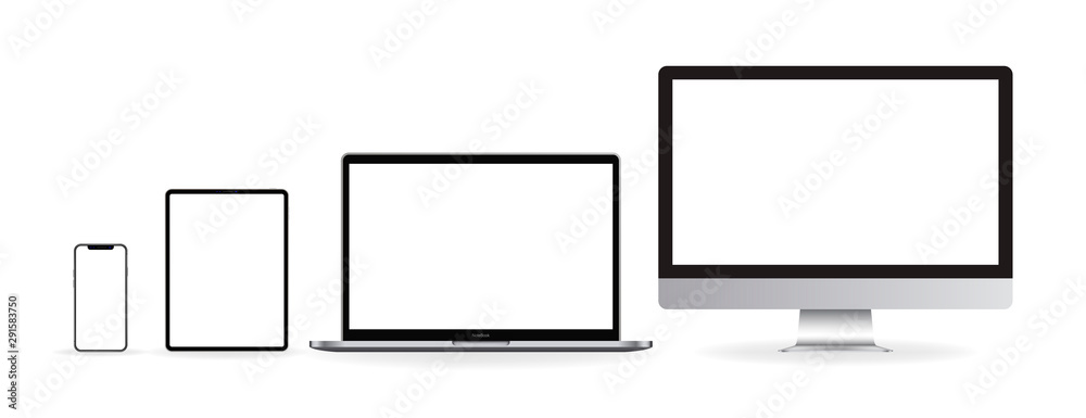 Mockup realistic device. Set of laptop, tablet, computer and phone ...