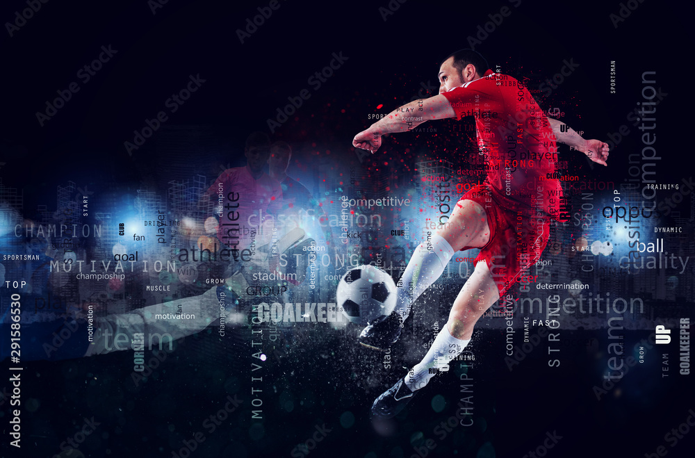 Football scene of a soccer player in action. Text effect in overlay ...