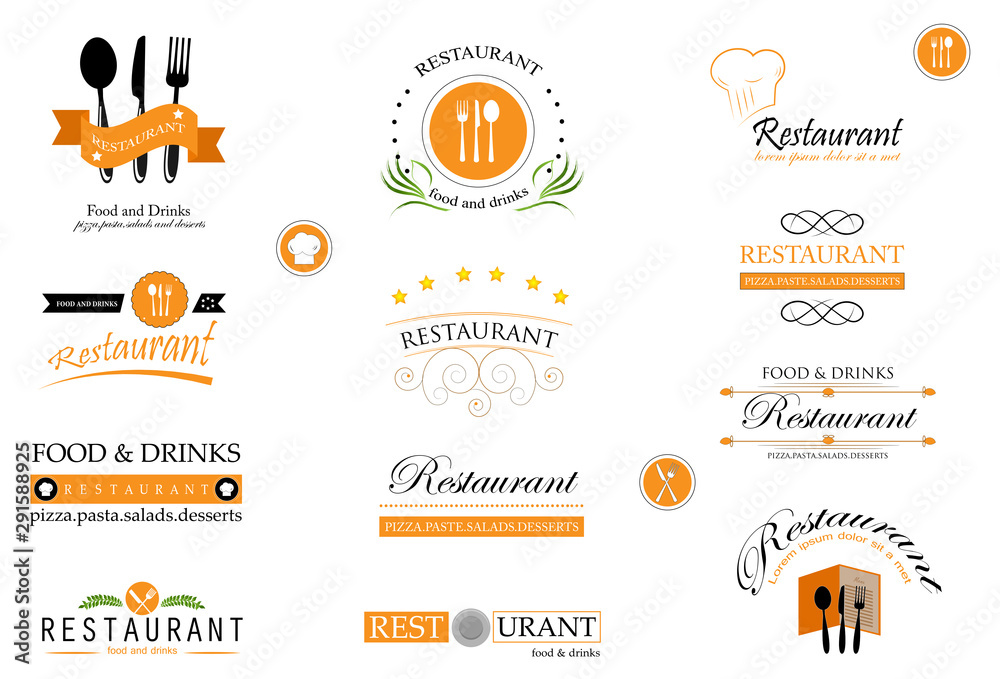 Food And Restaurant Logo Set - Isolated On White Background. Vector ...