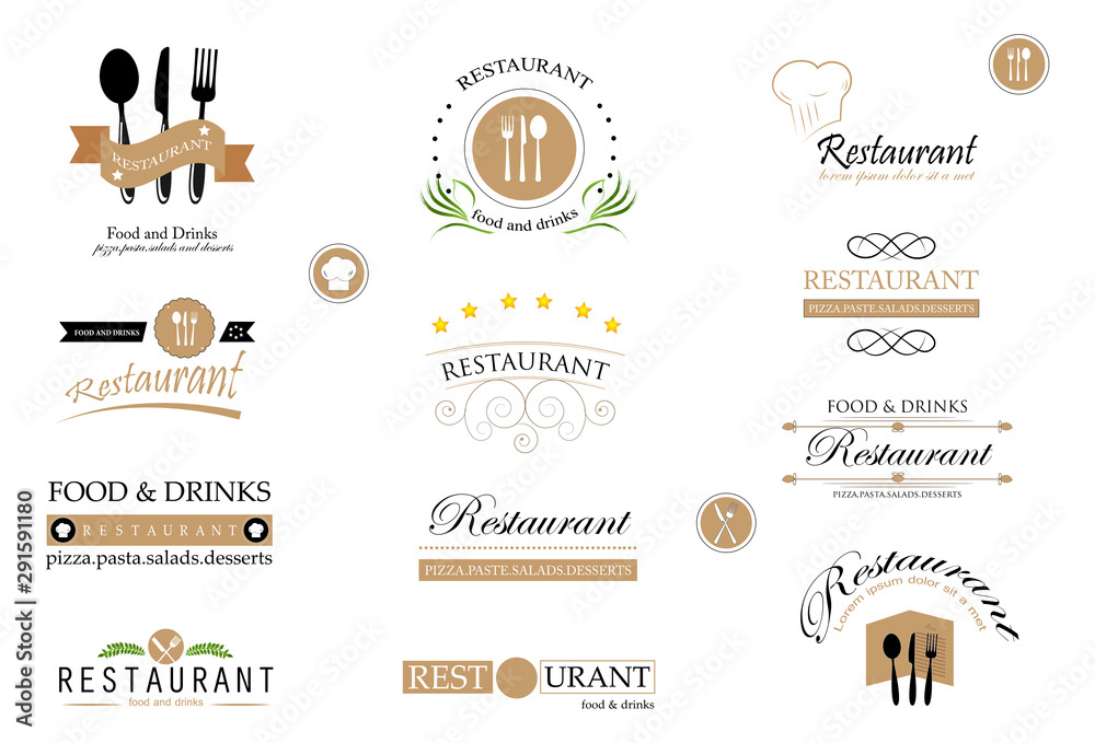 Food And Restaurant Logo Set - Isolated On White Background. Vector ...
