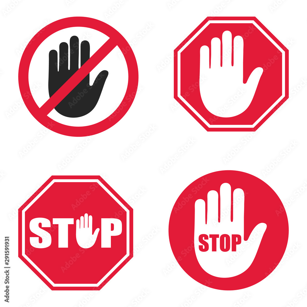 Stop signs collection in red and white, traffic sign to notify drivers ...