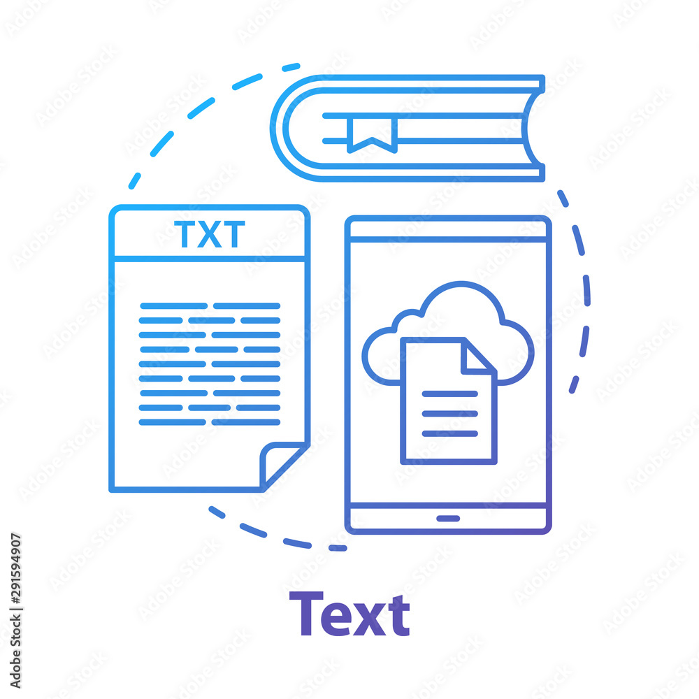 Text blue concept icon. Different types of textual information idea ...