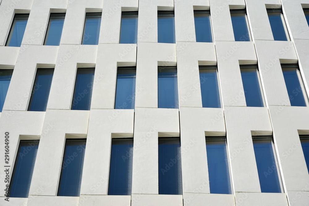 Modern office building detail. Perspective view of geometric angular ...