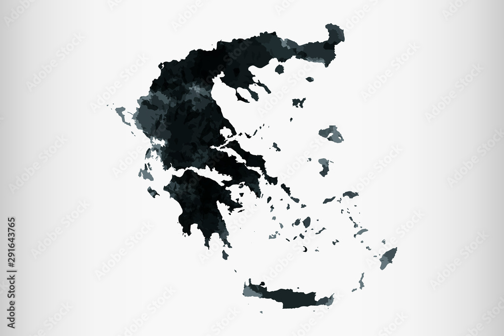 Greece watercolor map vector illustration of black color on light ...