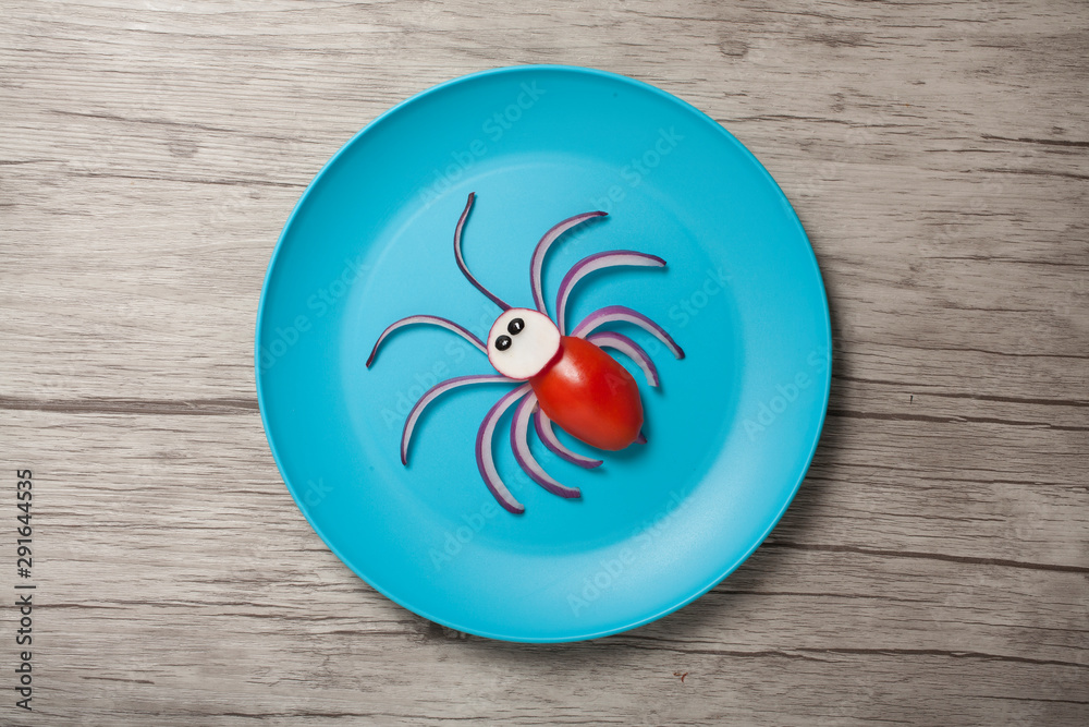 Easy receipt of making a spider with fresh vegetables Stock Photo ...