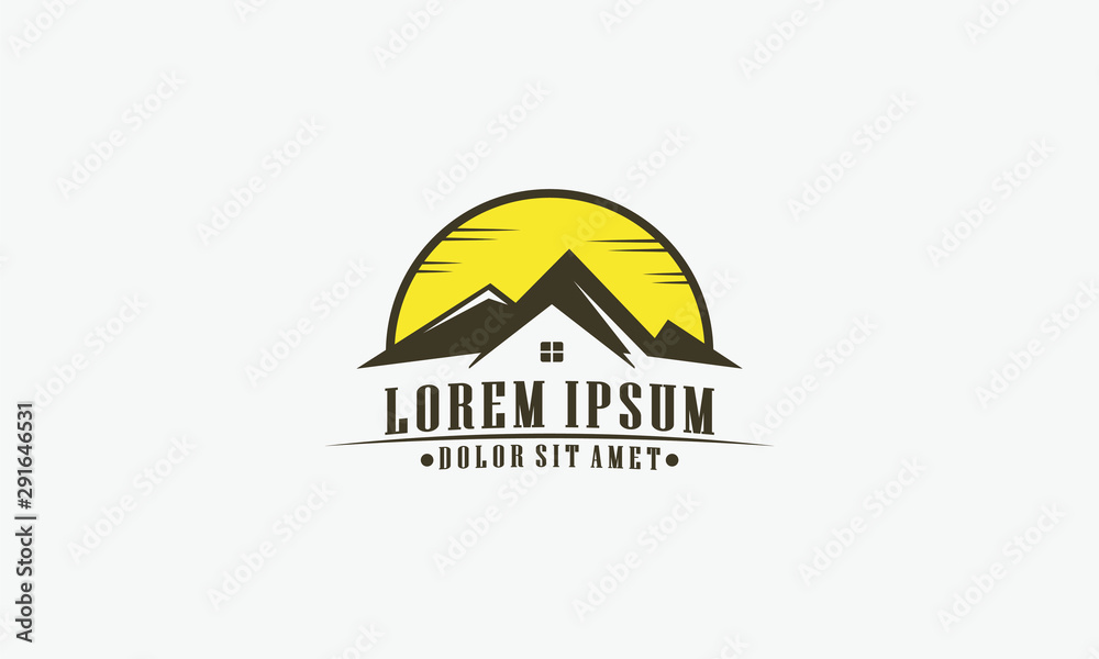 Mountain lodge logo template with vintage concept in flat design ...