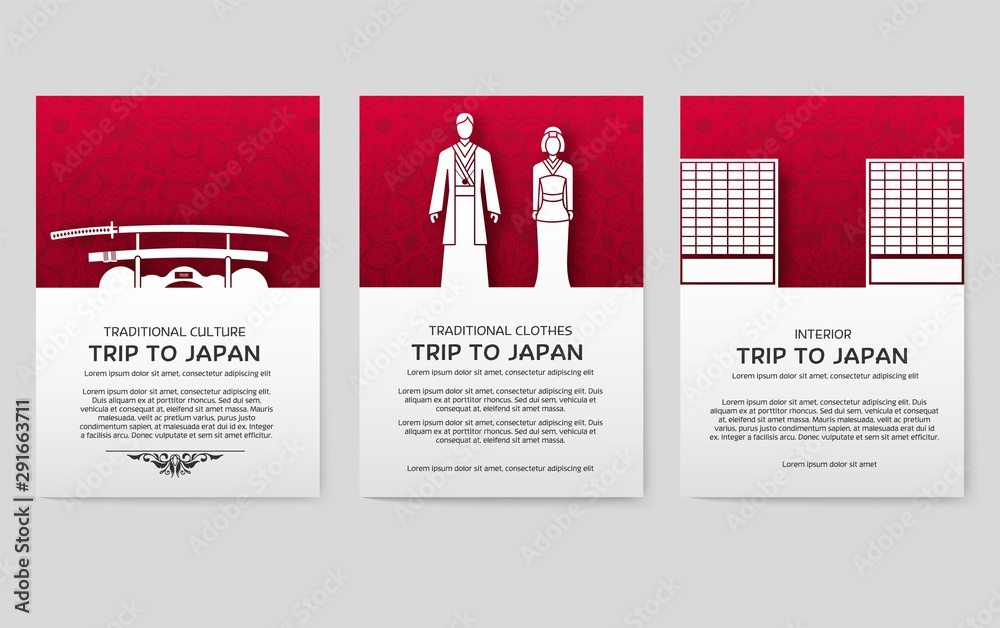 Set of Japan country ornament illustration concept. Art traditional ...