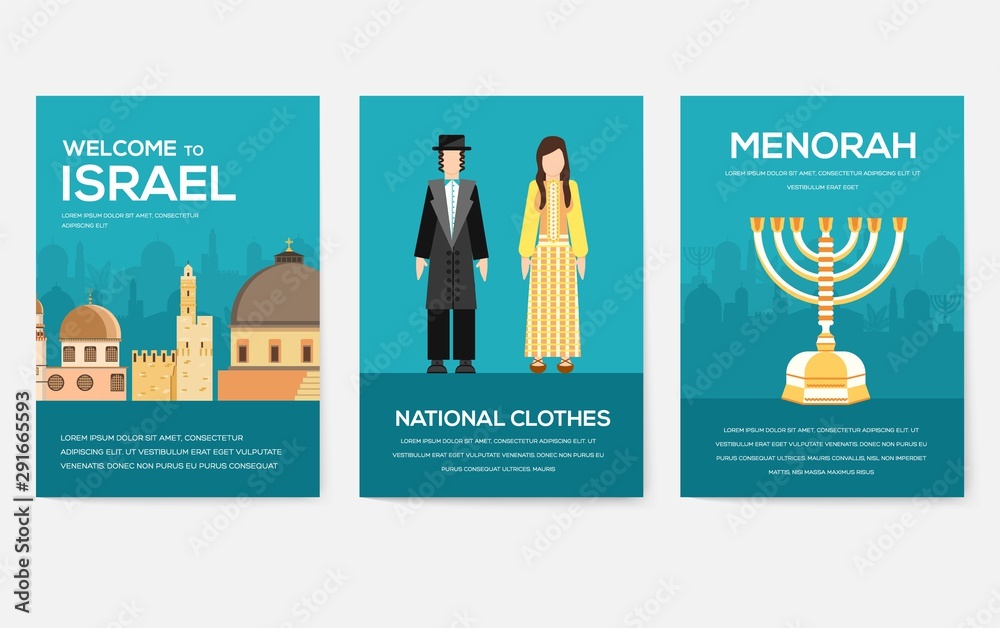 Set of Israel country ornament travel trip concept. Art traditional ...
