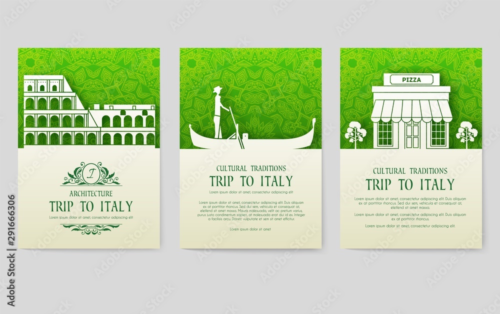 Set of Italy country ornament illustration concept. Art traditional ...