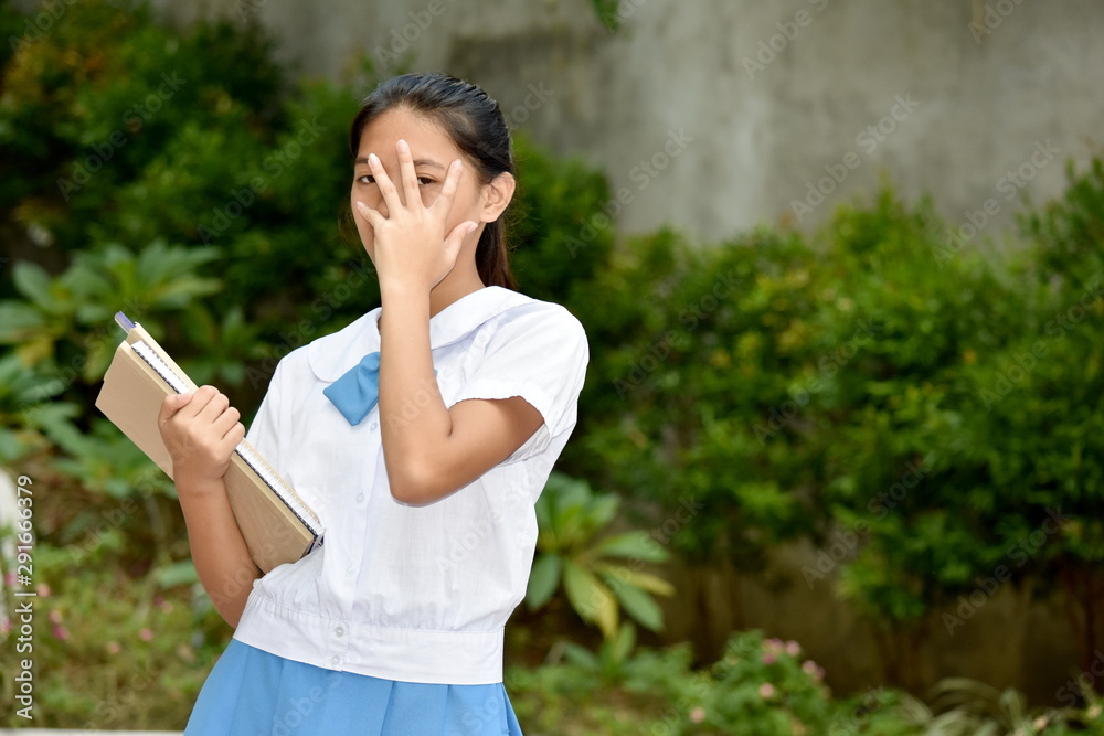 Shameful Student Teenager School Girl With School Books Stock Photo ...