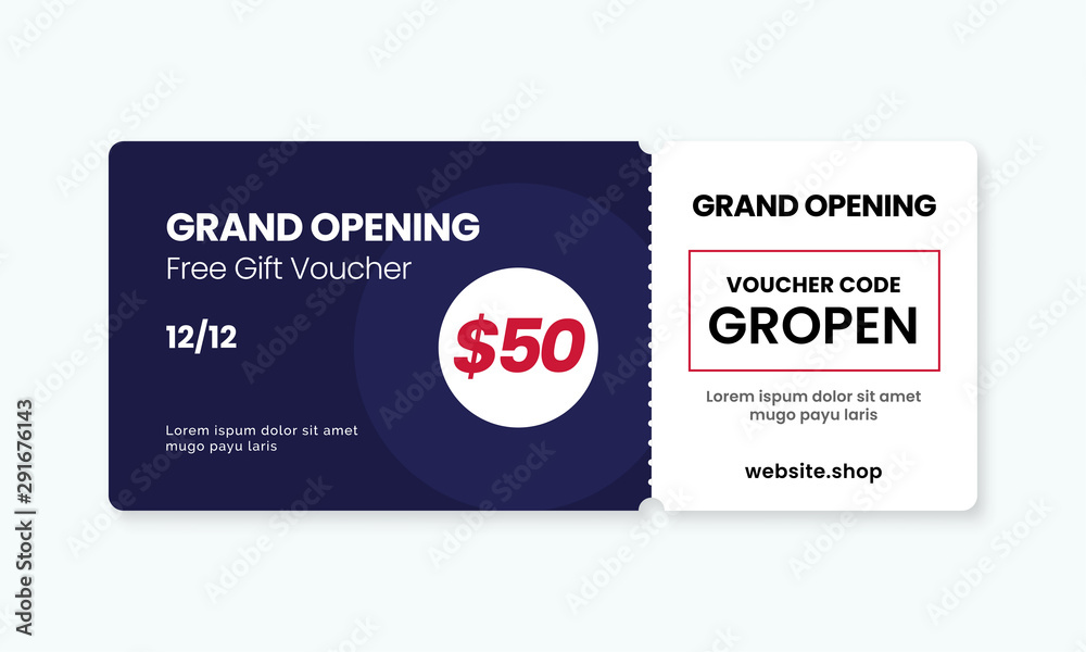 Grand Opening Gift Voucher Card Template Design Cashback Coupon Code