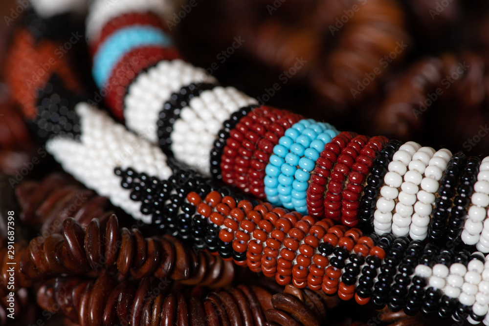 A close-up shot of African beads higlights the stunning detail ...